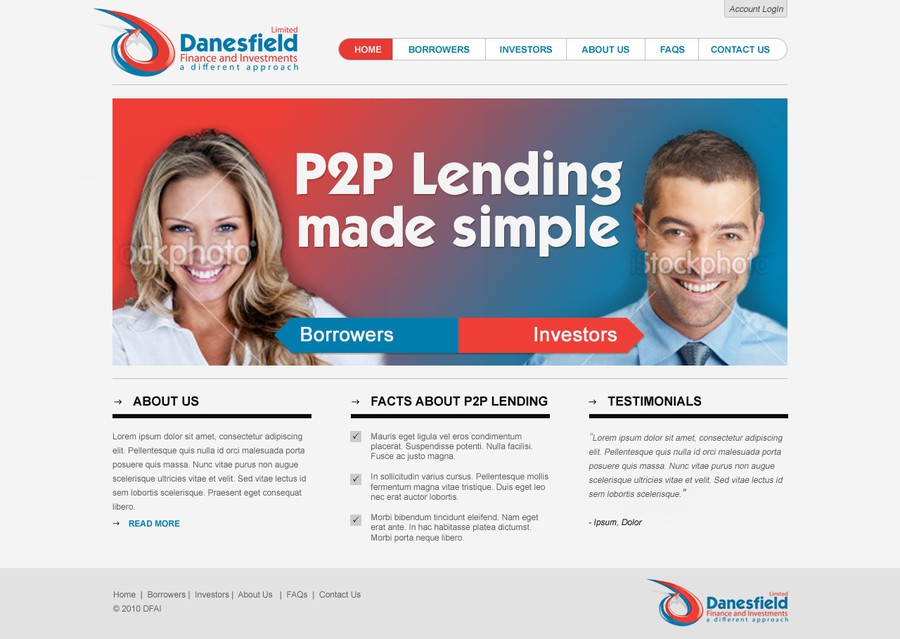Peer to Peer lending website home page | Web page design contest