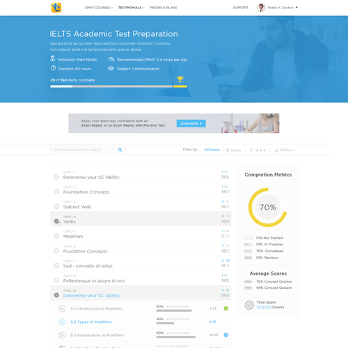Course page interaction design | Web page design contest