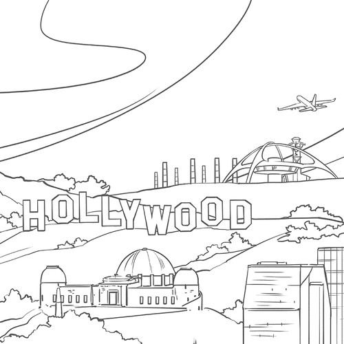 Hollywood Sign Coloring Page