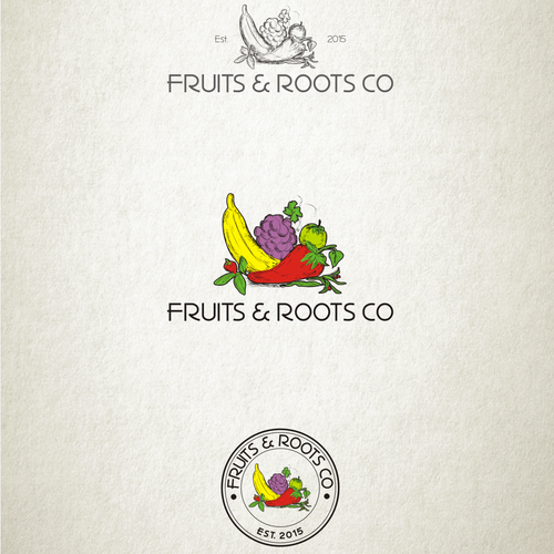 Create a contemporary logo for Fruits & Roots Co that captures fruit ...