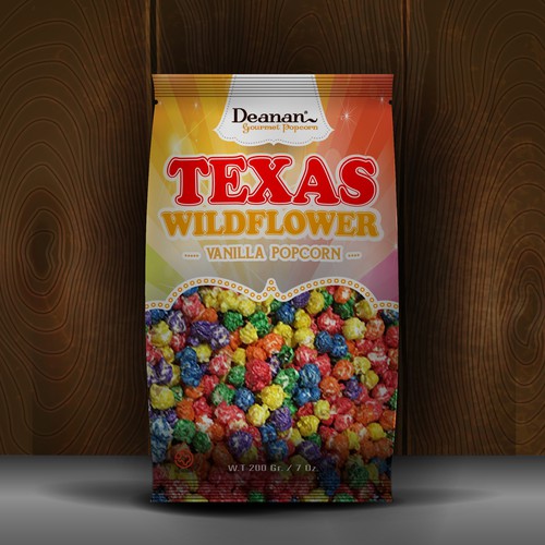 Design a "Popping" package for a new flavor of Deanan Gourmet Popcorn ...