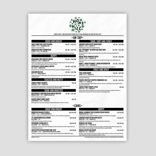 Design a beer menu template for craft beer retailers | Menu contest