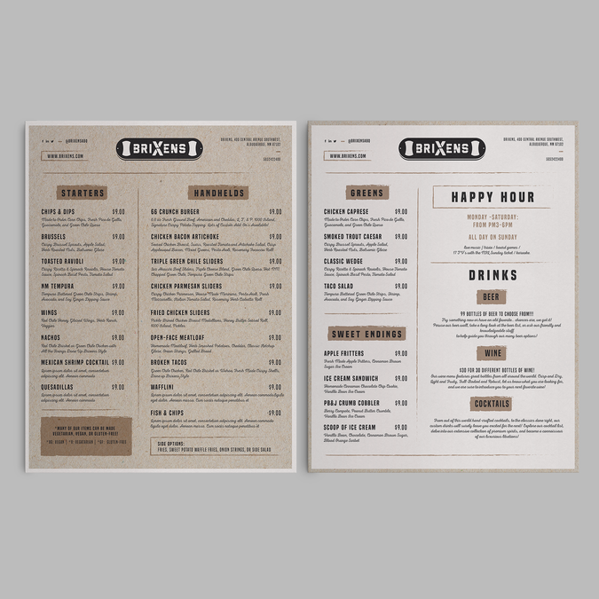 To-Go Menu for Unique New Restaurant & Bar to Start Ongoing Graphic ...